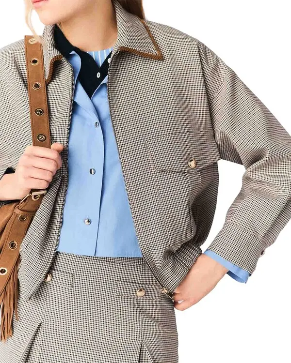 Maje Checked Bomber Jacket - Brown Checks
