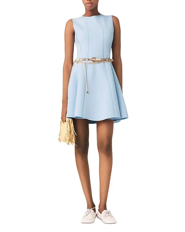 Maje Skater Dress With Embellished Bows - Blue Sky