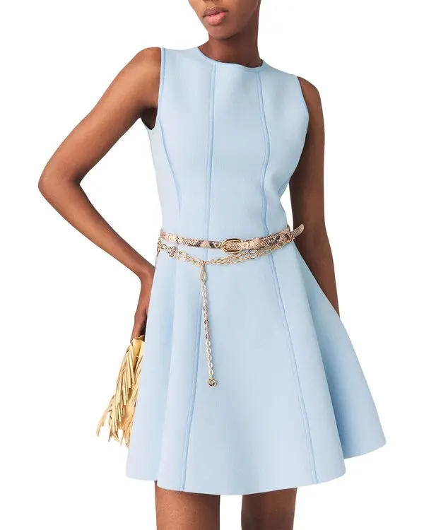 Maje Skater Dress With Embellished Bows - Blue Sky