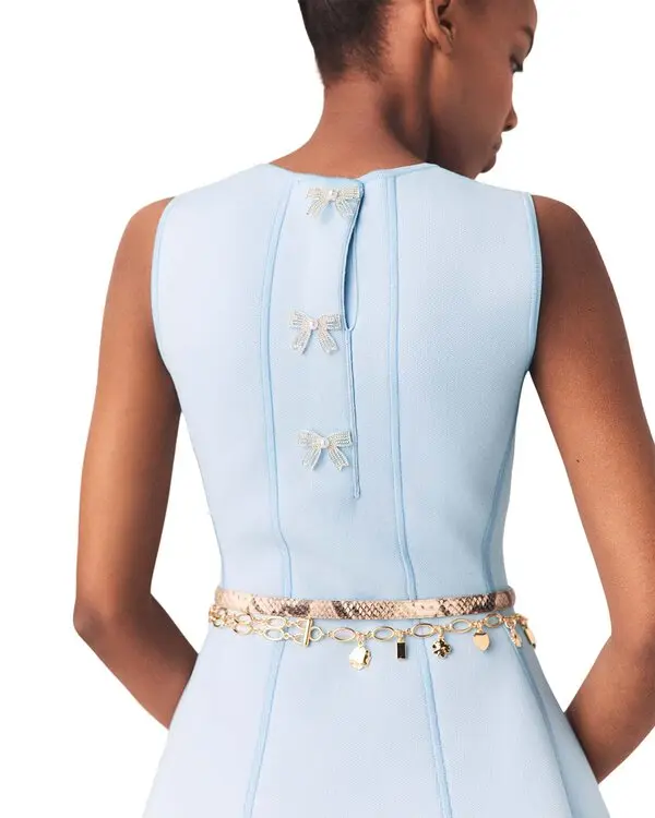 Maje Skater Dress With Embellished Bows - Blue Sky