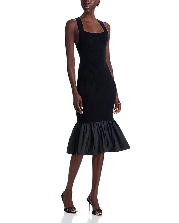 PATOU Long Mixed Media Faille Knit Dress - Black
