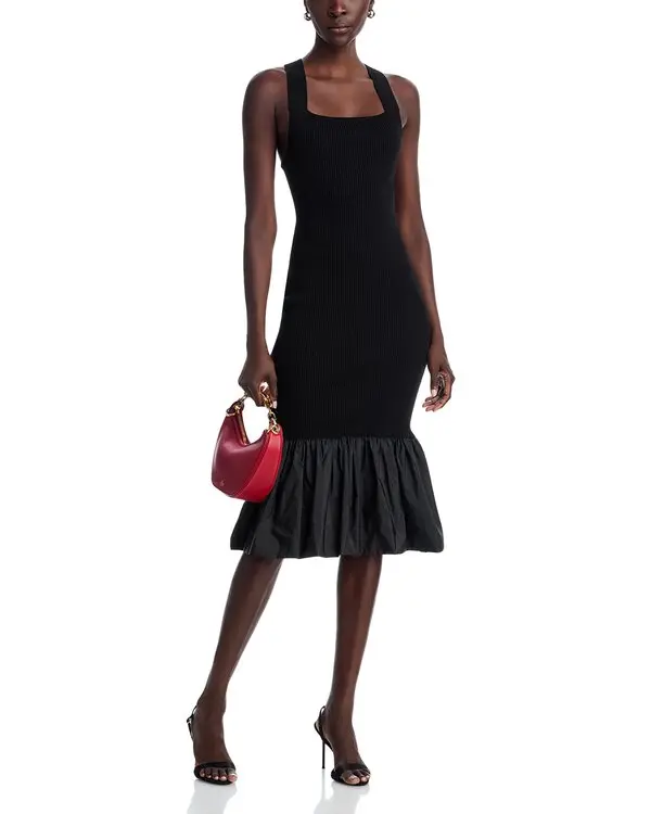 PATOU Long Mixed Media Faille Knit Dress - Black