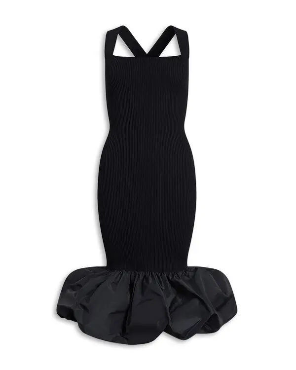 PATOU Long Mixed Media Faille Knit Dress - Black