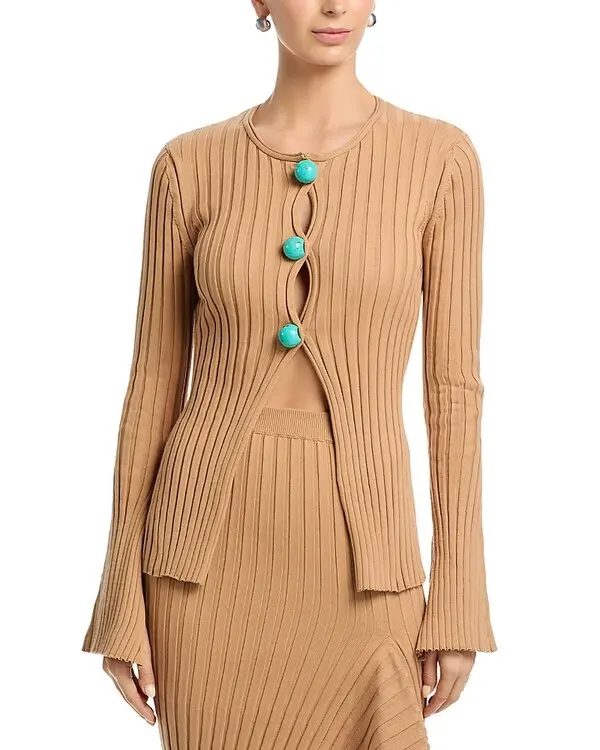 Stella McCartney Ribbed Cotton Cardigan - Caramel