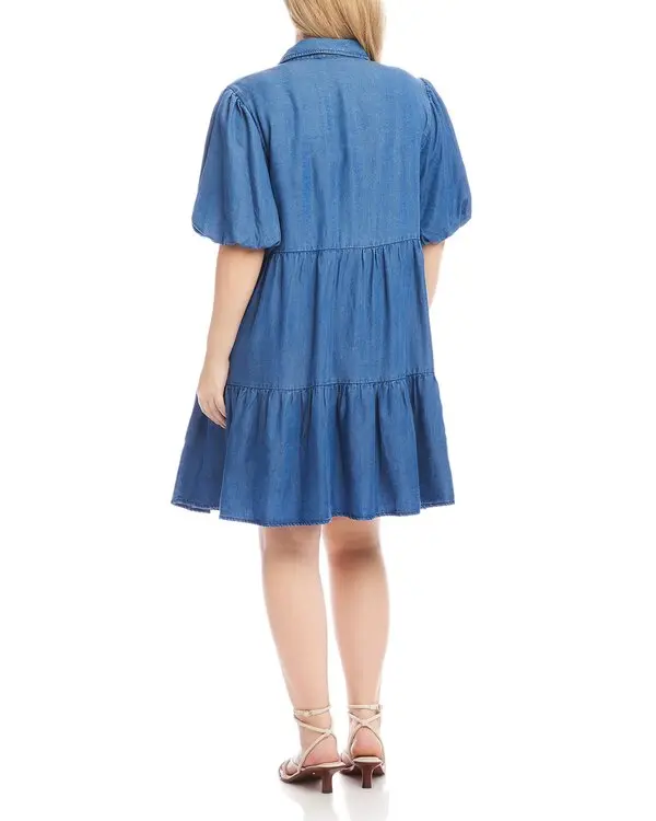 Karen Kane Puff Sleeve Tiered Shirt Dress