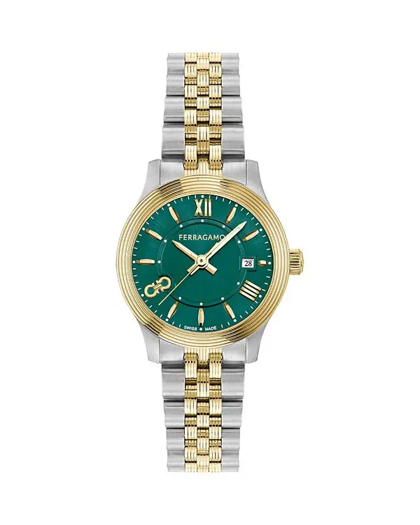 FERRAGAMO Edge Skeleton Automatic Watch, 42mm - Two Tone/green