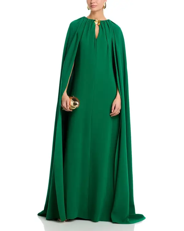 Oscar De La Renta Draped Sleeved Caftan With Brooch