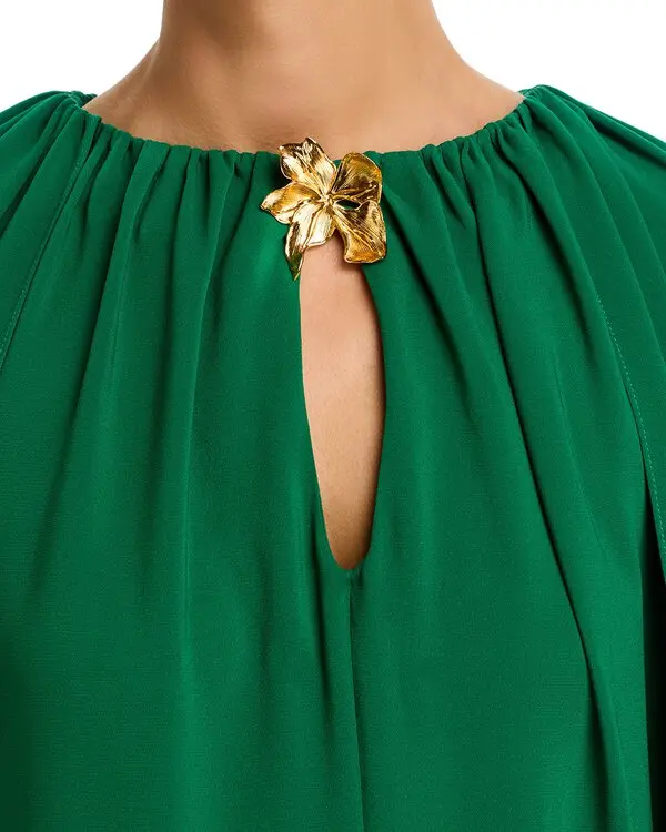 Oscar De La Renta Draped Sleeved Caftan With Brooch