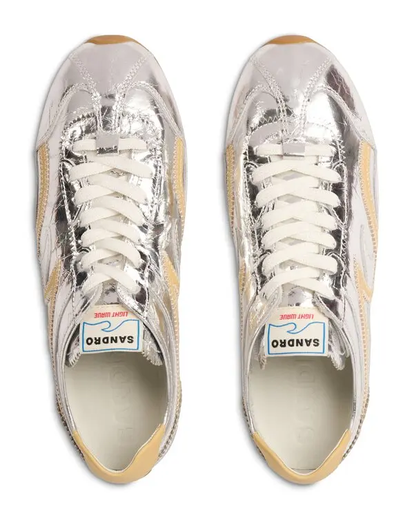 Sandro Light Wave Metallic Leather Sneakers - Silver