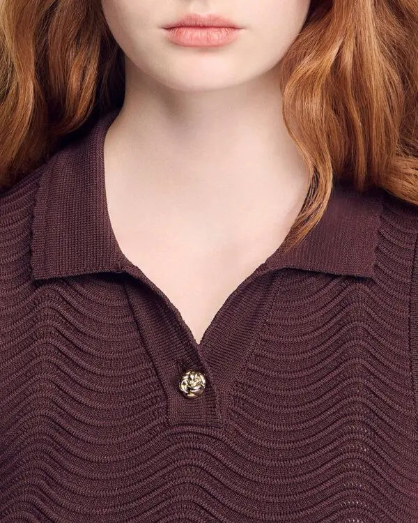 Sandro Cropped Decorative Knit Top - Brown