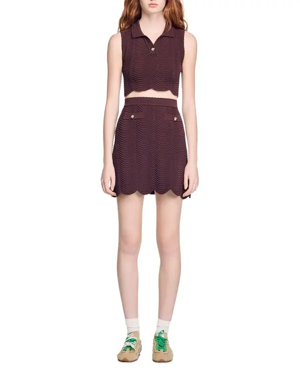 Sandro Cropped Decorative Knit Top - Brown