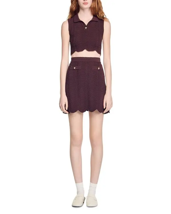 Sandro Short Decorative Knit Skirt - Brown