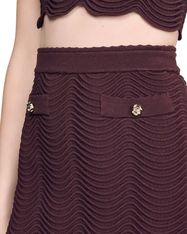 Sandro Short Decorative Knit Skirt - Brown