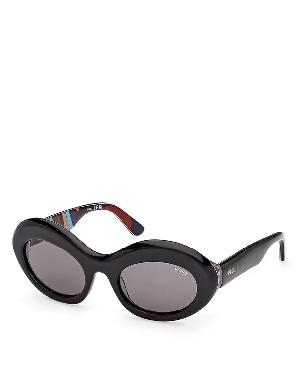 Emilio Pucci Oval Sunglasses, 52mm - Black/smoke