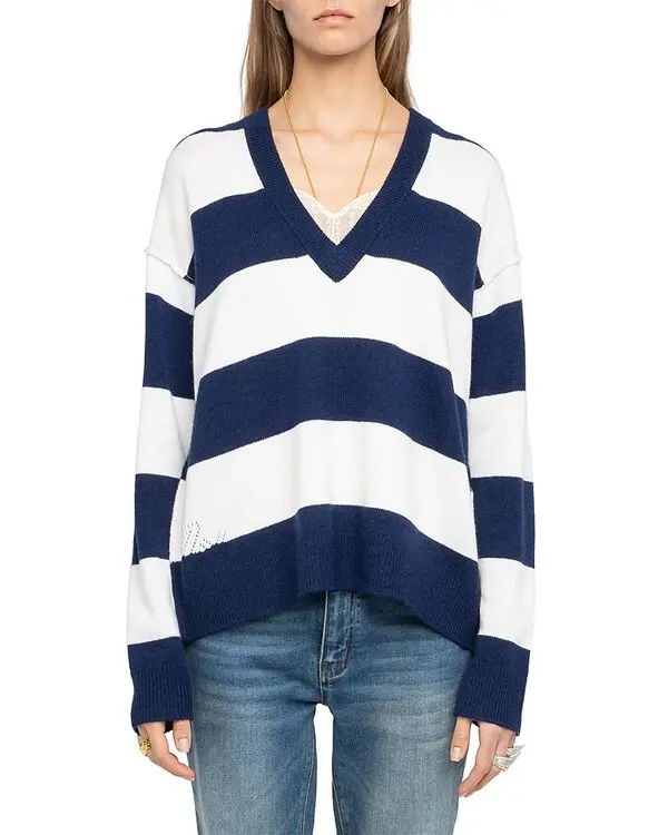Zadig&Voltaire Mikyzz Wool-blend V-neck Pullover - Marine