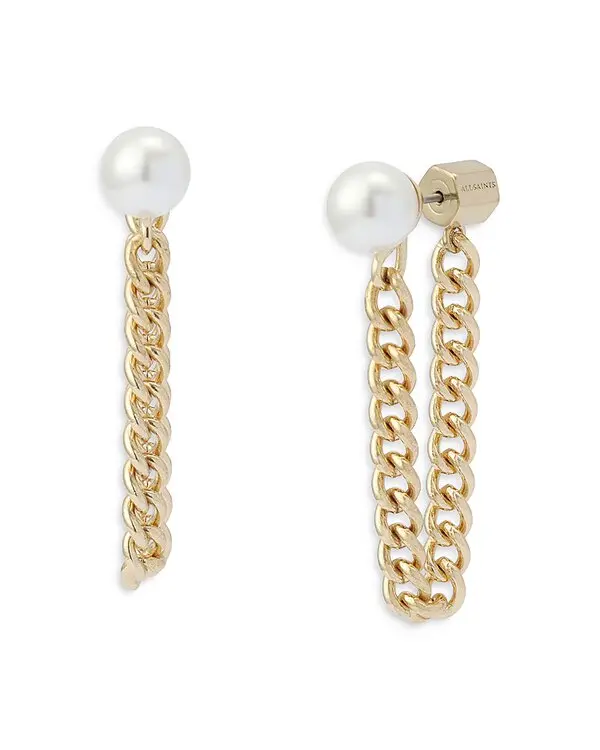 ALLSAINTS Lex Imitation Pearl Chain Earrings - Pearl/gold