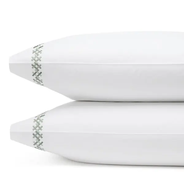 MATOUK Atticus Embroidered Percale Pillowcase, King, Set Of 2 Exclusive - Celadon