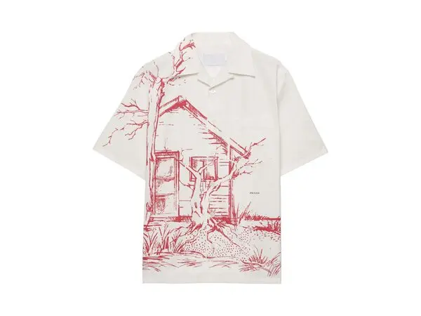 Prada Printed Cotton Bowling Shirt - Red