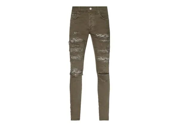 Amiri Distressed Bandana Thrasher Skinny Jeans - Olive