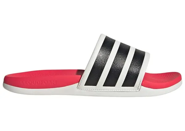 Adidas Adilette Comfort 2.0 Slides - Crystal White/core Black/lucid Red