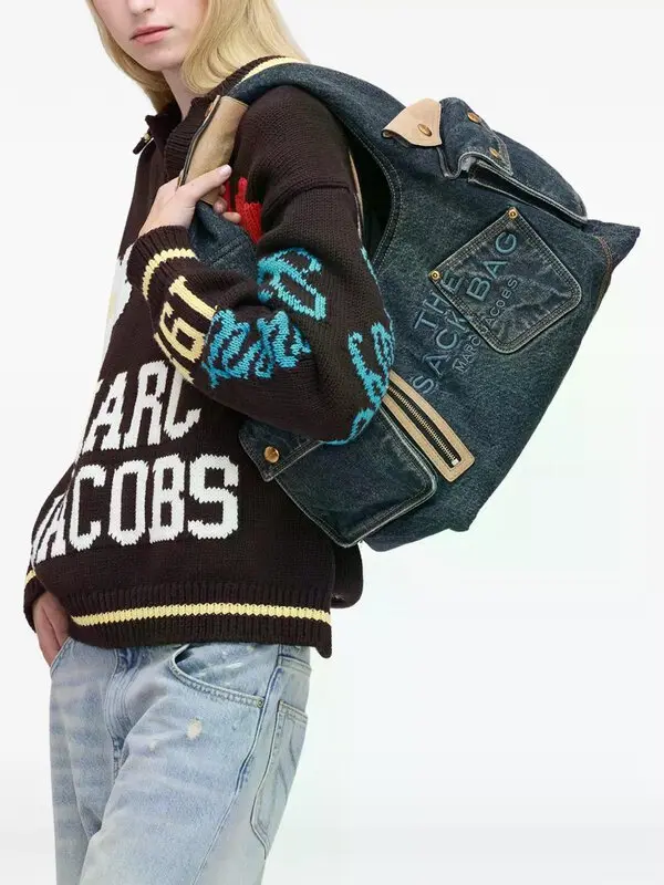 Marc Jacobs The Denim Suede-detail Pocket Tote Bag - Blue
