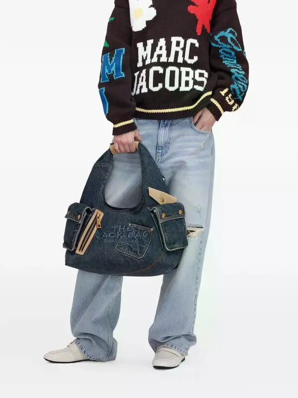 Marc Jacobs The Denim Suede-detail Pocket Tote Bag - Blue
