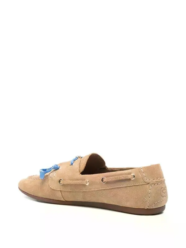 Maje Suede Boat Shoes With Bandana Laces And Heart Charm - Neutrals