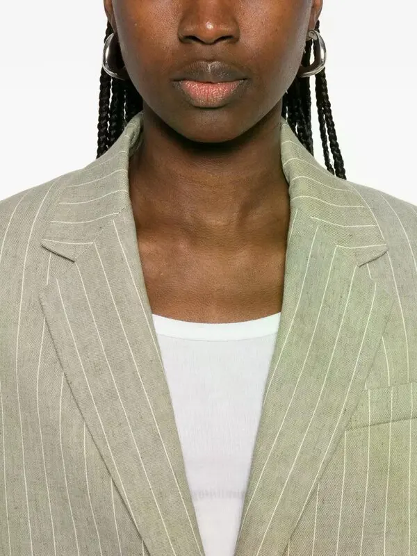 Maje Pinstripe Linen Cotton Blend Blazer - Neutrals