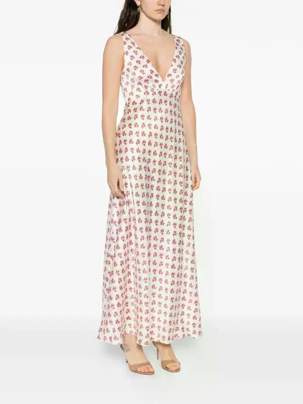 Maje Silk Floral V-neck Maxi Dress - White