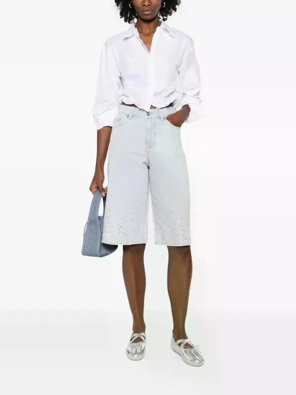 Maje Embellished Light Wash Denim Bermuda Shorts