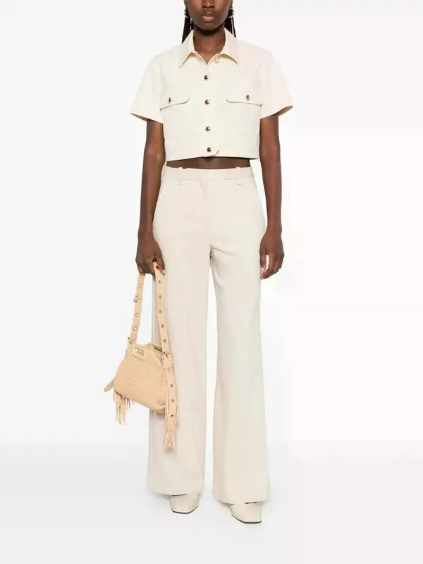 Maje Cropped Textured Cotton Shirt Jacket With Gold-tone Buttons