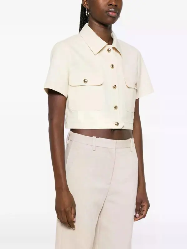 Maje Cropped Textured Cotton Shirt Jacket With Gold-tone Buttons