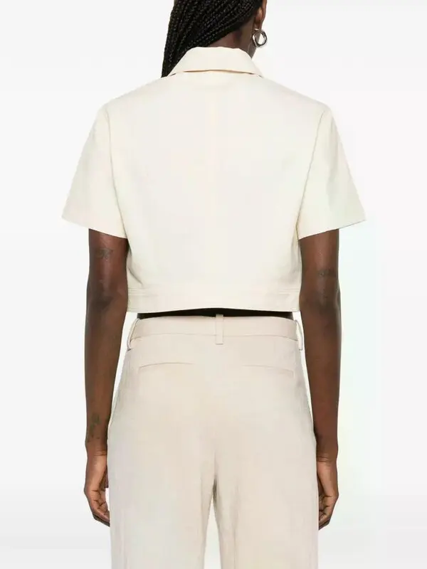 Maje Cropped Textured Cotton Shirt Jacket With Gold-tone Buttons