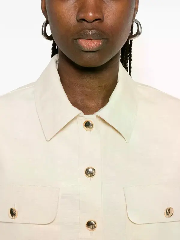 Maje Cropped Textured Cotton Shirt Jacket With Gold-tone Buttons