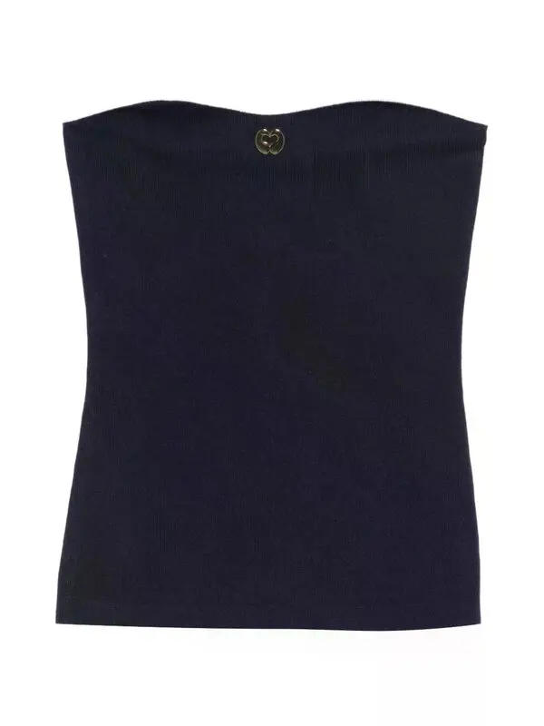 Maje Rib Knit Bandeau Top With Logo Plaque - Blue