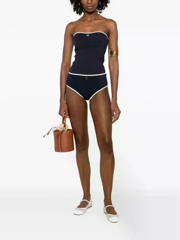 Maje Rib Knit Bandeau Top With Logo Plaque - Blue