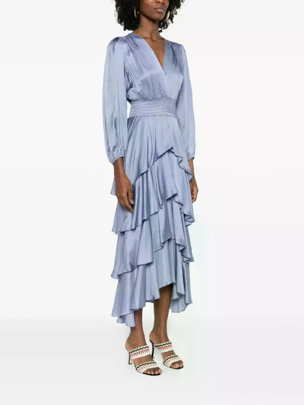 Maje Ruffled V-neck Midi Dress - Blue