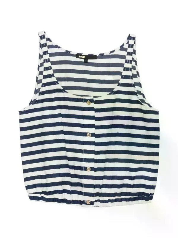 Maje Striped Linen-blend Cropped Top With Gold-tone Buttons - Blue