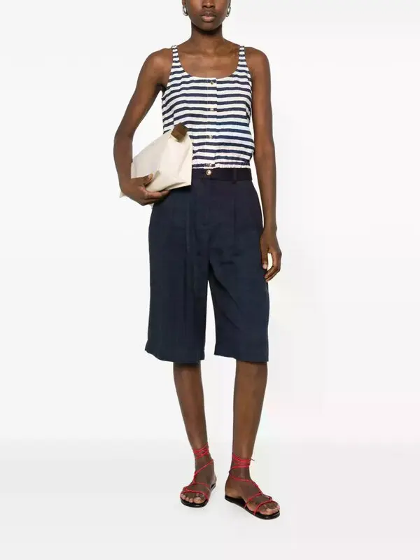 Maje Striped Linen-blend Cropped Top With Gold-tone Buttons - Blue