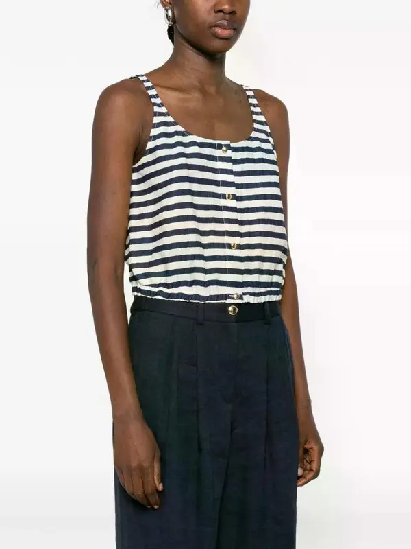 Maje Striped Linen-blend Cropped Top With Gold-tone Buttons - Blue