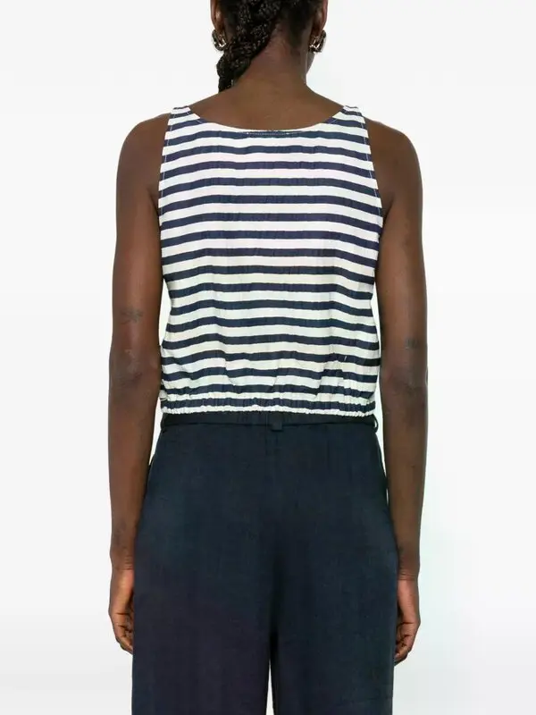 Maje Striped Linen-blend Cropped Top With Gold-tone Buttons - Blue