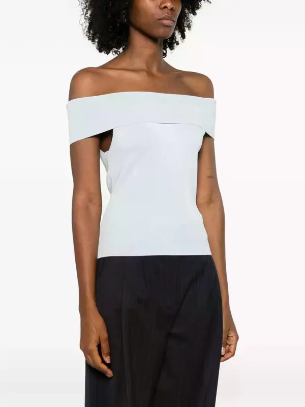 Maje Off-shoulder Ribbed Cropped Top - Blue