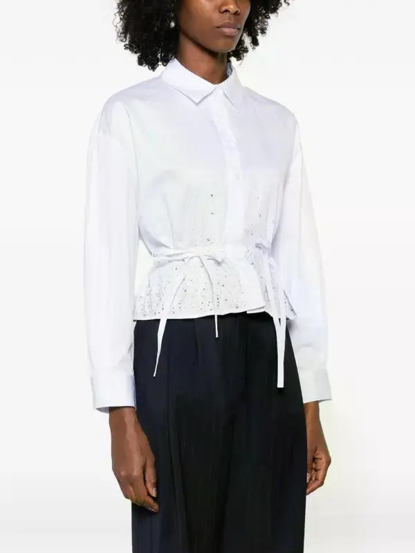 Maje Tie-detail Cotton Shirt With Rhinestone Embellishments