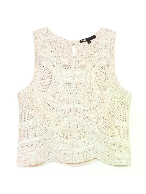 Maje Crochet Cropped Top With Scalloped Hem