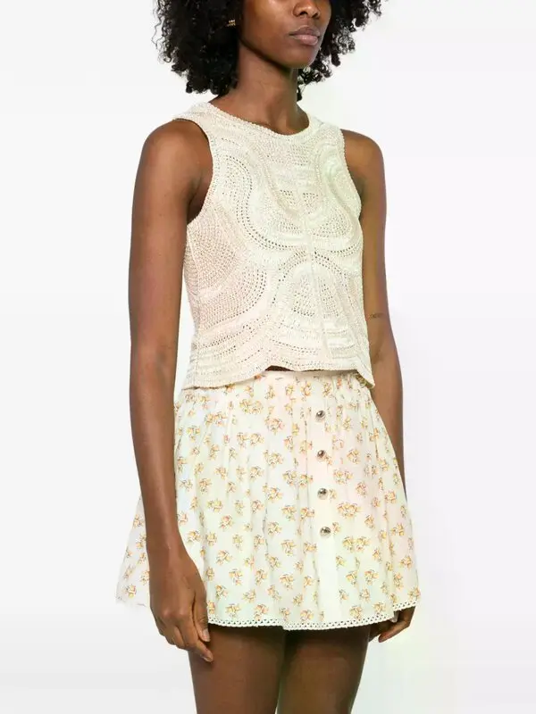 Maje Crochet Cropped Top With Scalloped Hem
