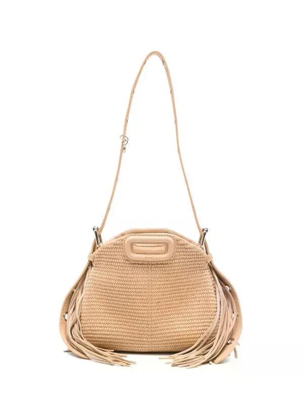 Maje Fringed Raffia Effect Leather Shoulder Bag - Neutrals