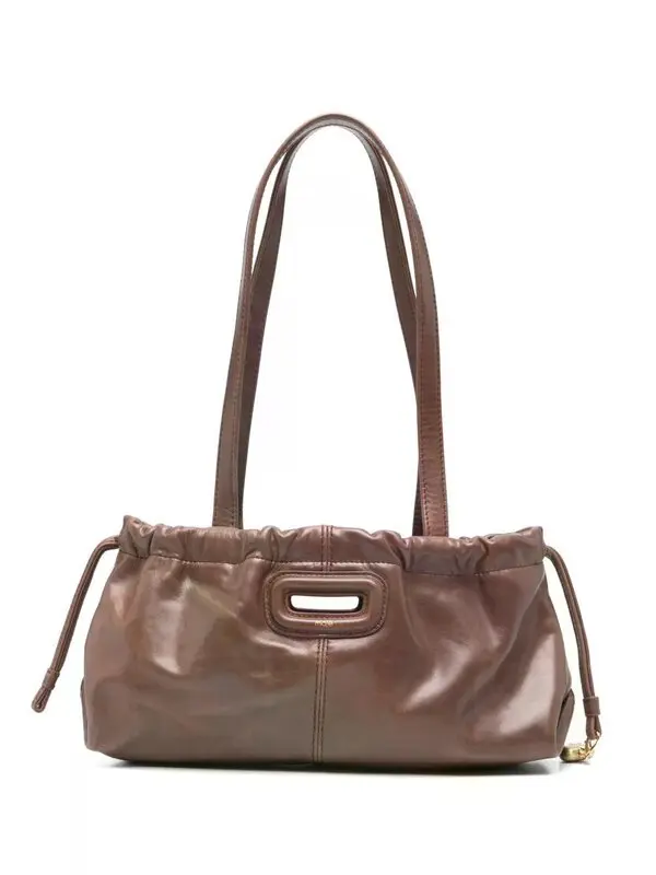 Maje Gathered Leather Shoulder Bag - Brown