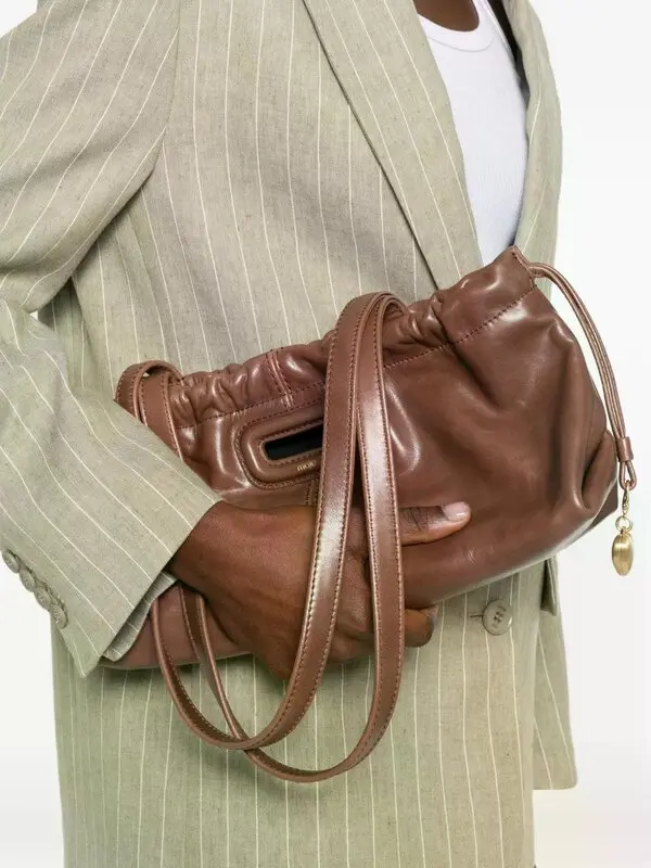 Maje Gathered Leather Shoulder Bag - Brown