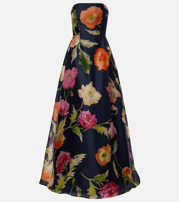 Carolina Herrera Floral Silk Gown - Blue
