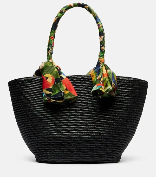 Farm Rio Basket Raffia Tote Bag - Black